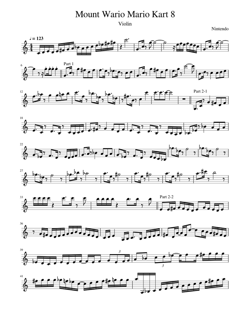 Mount Wario Mario Kart 8 Sheet Music for Violin (Solo) | MuseScore.com