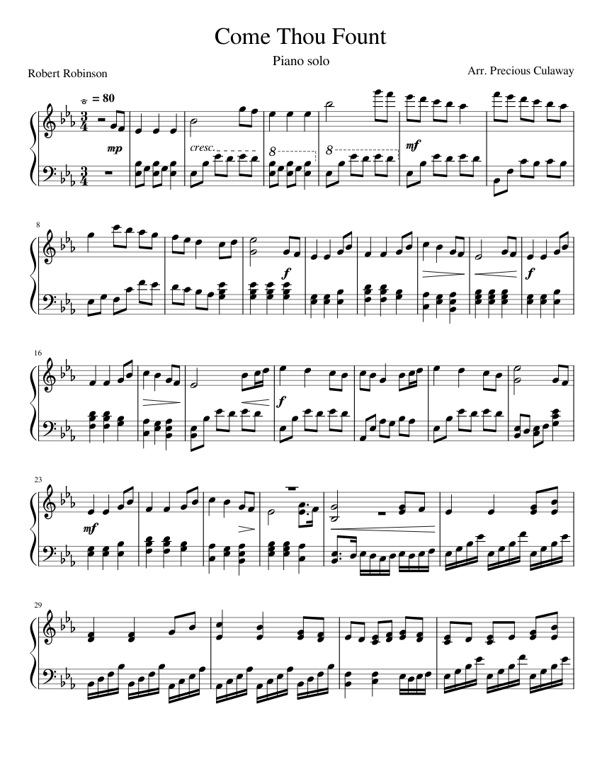 Come Thou Fount Piano solo Sheet Music for Piano (Solo) | MuseScore.com