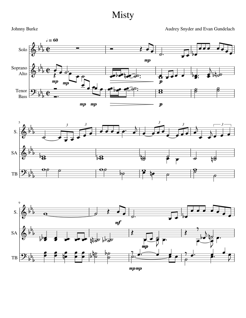 Misty Sheet Music for Soprano, Bass voice, Vocals (Choral) | MuseScore.com