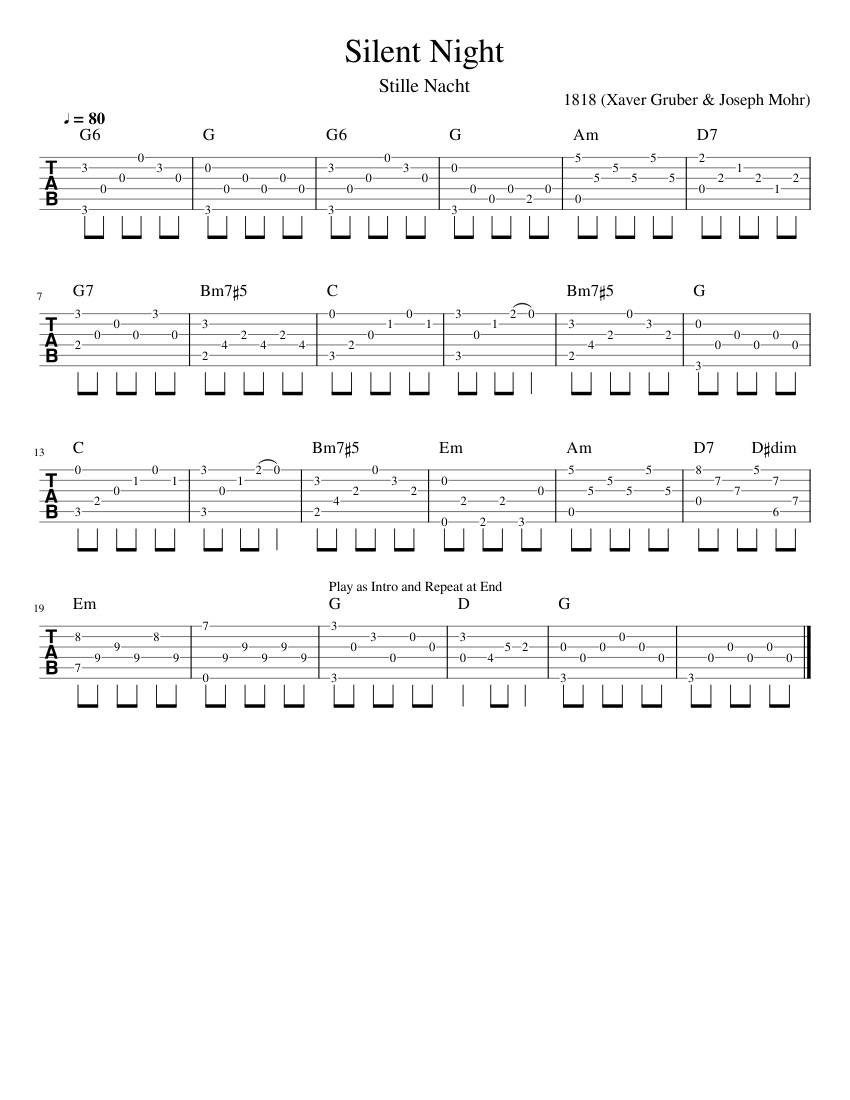 Silent Night - Fingerstyle Guitar Sheet Music and Tab with Chords for ...