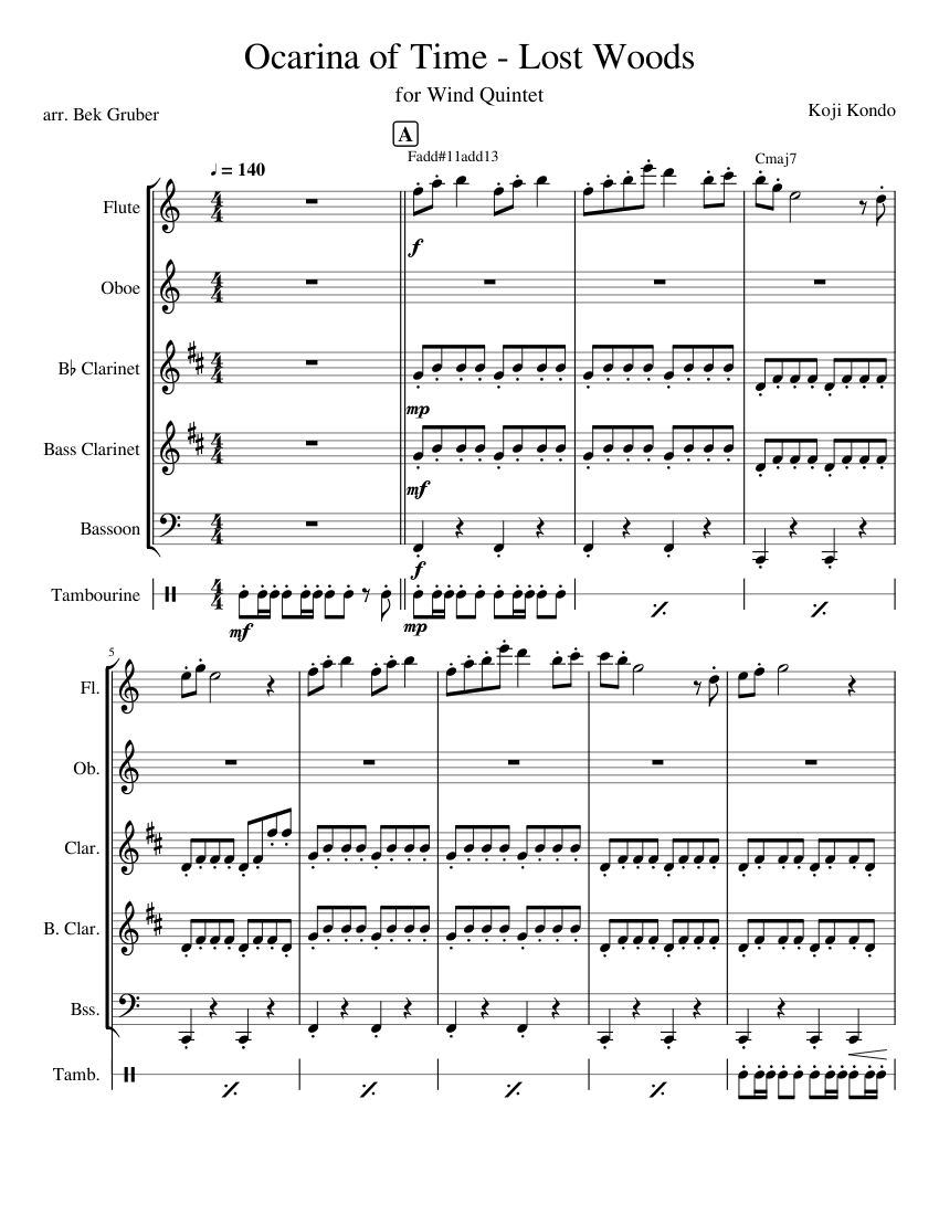 Lost Woods Woodwind Quintet Sheet music for Tambourine, Flute, Oboe ...