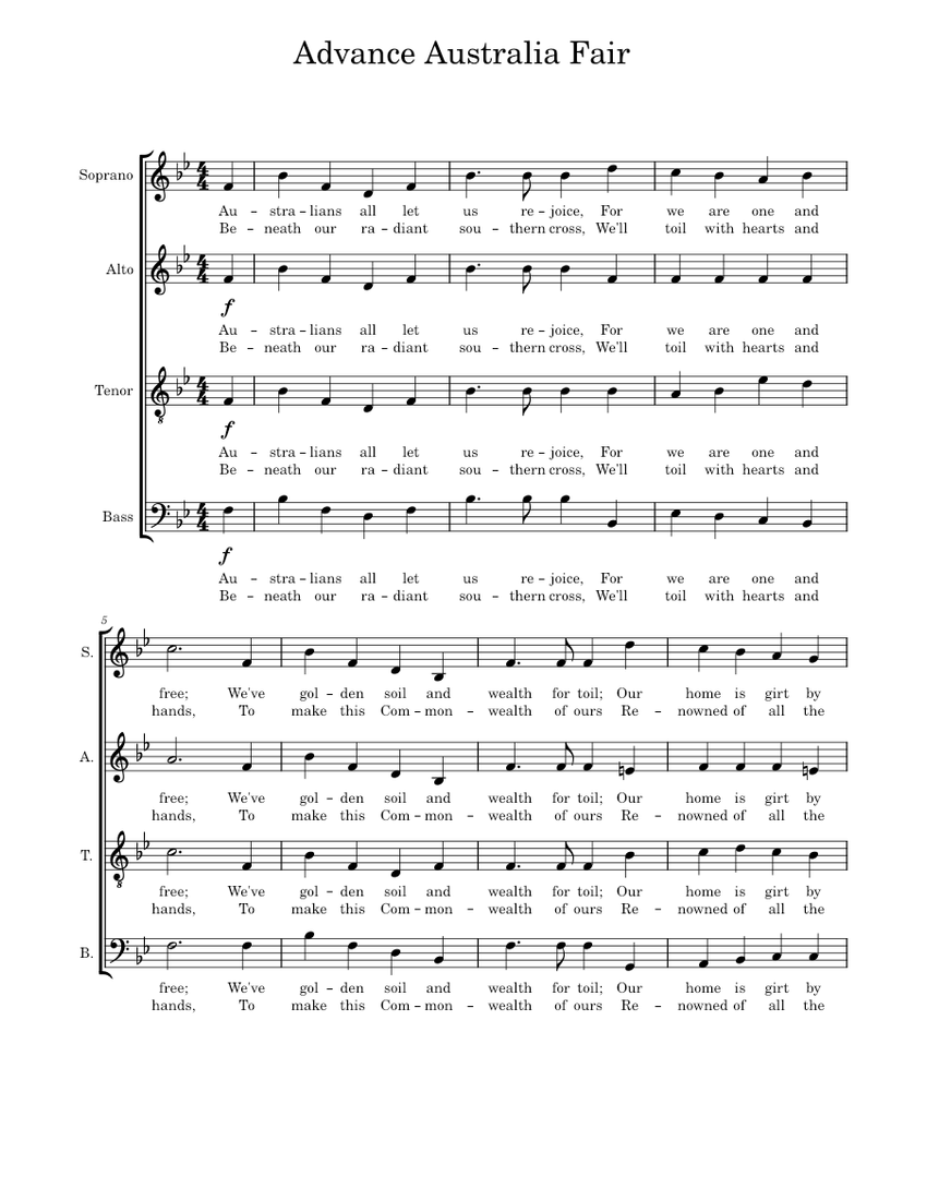 Advance australia fair – Misc Traditional Advance Australia Fair SATB ...
