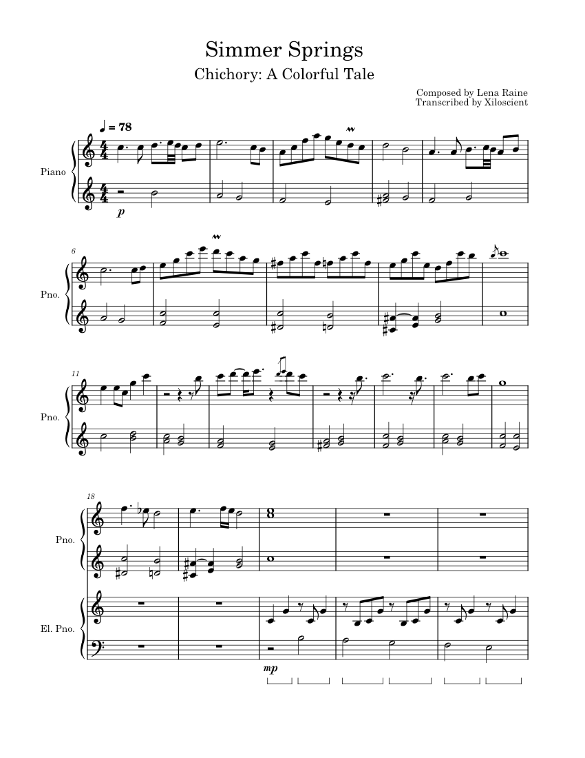 Simmer Springs – Lena Raine Sheet music for Piano, Flute, Violin, Bass ...