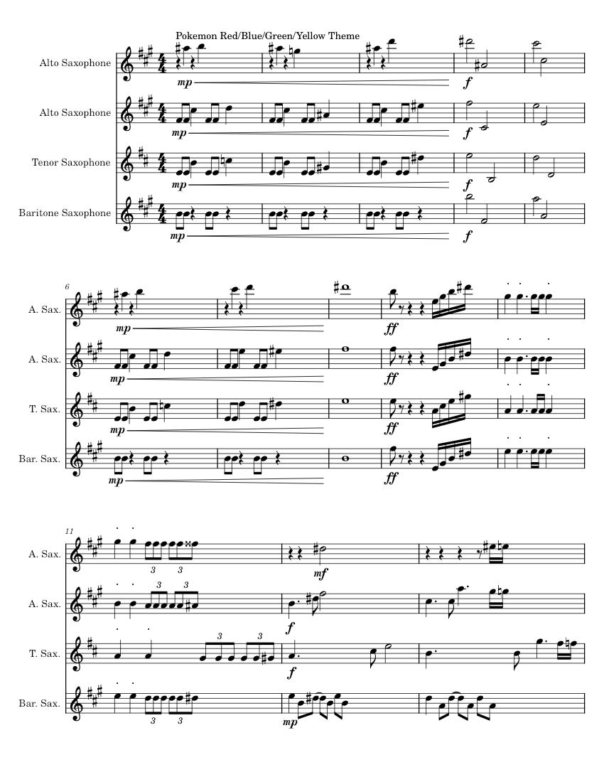 Evolution of Pokémon Theme Music Gen. 1-8 Sheet Music for Saxophone ...