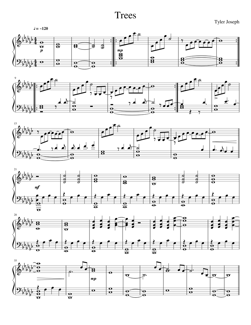 Trees - Piano Solo Sheet Music for Piano (Solo) | MuseScore.com