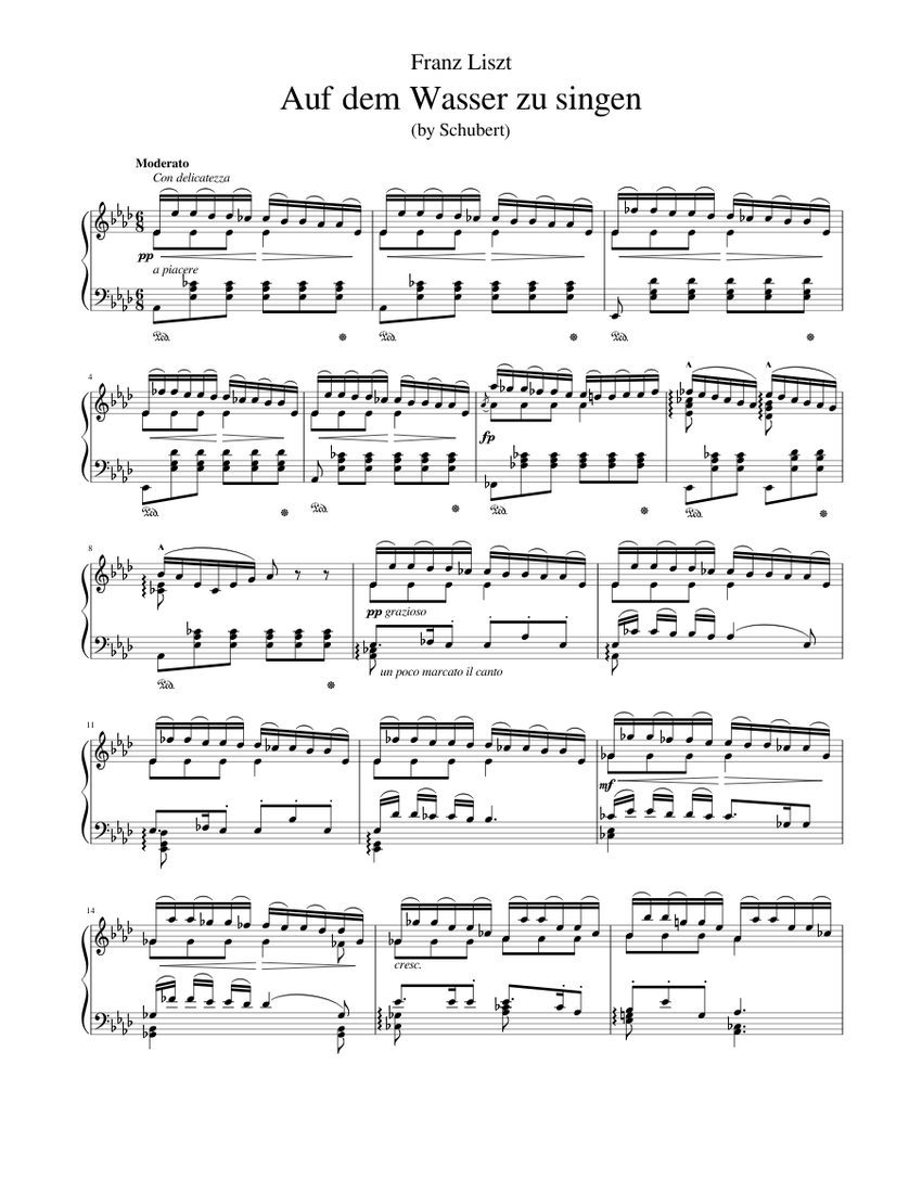Schubert/Liszt - Auf Dem Wasser Zu Singen Sheet music for Piano (Solo ...