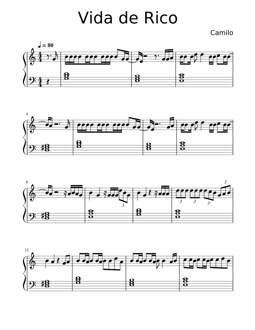Vida De Rico – Camilo Sheet Music for Piano (Solo) Easy | MuseScore.com