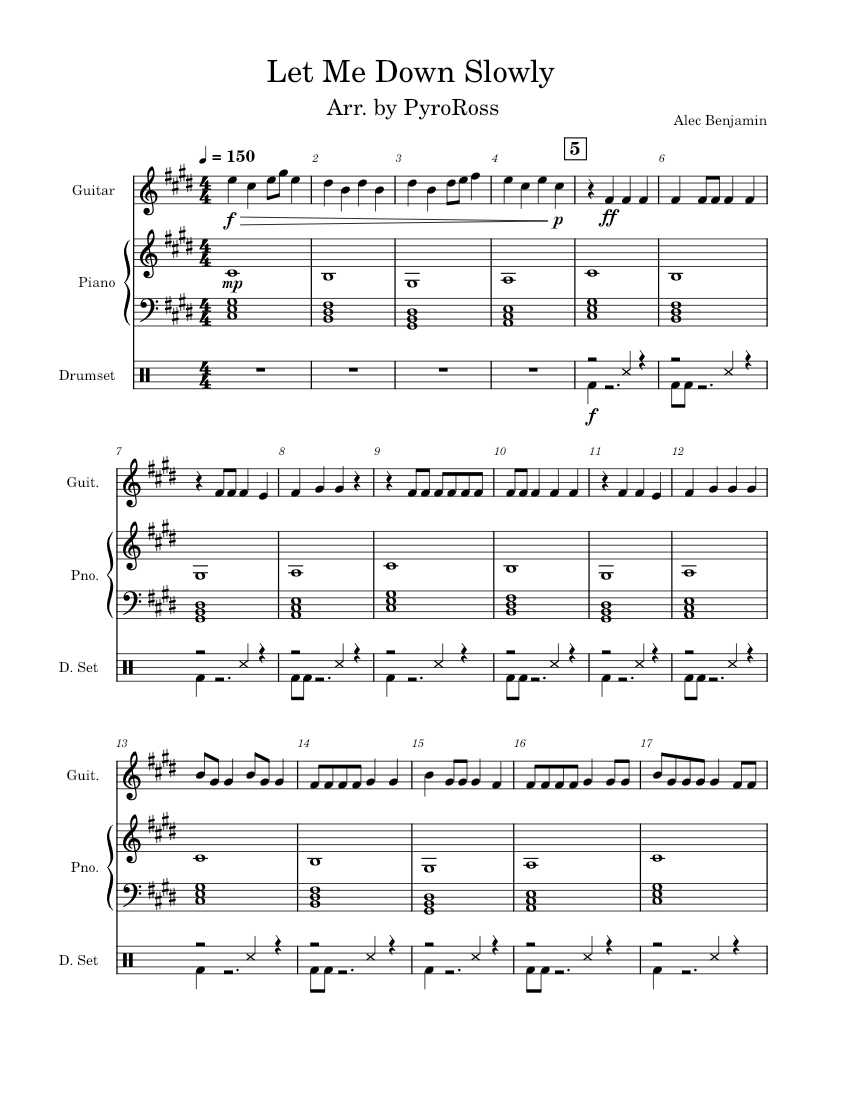 Let Me Down Slowly - Alec Benjamin Sheet music for Piano, Guitar, Drum ...