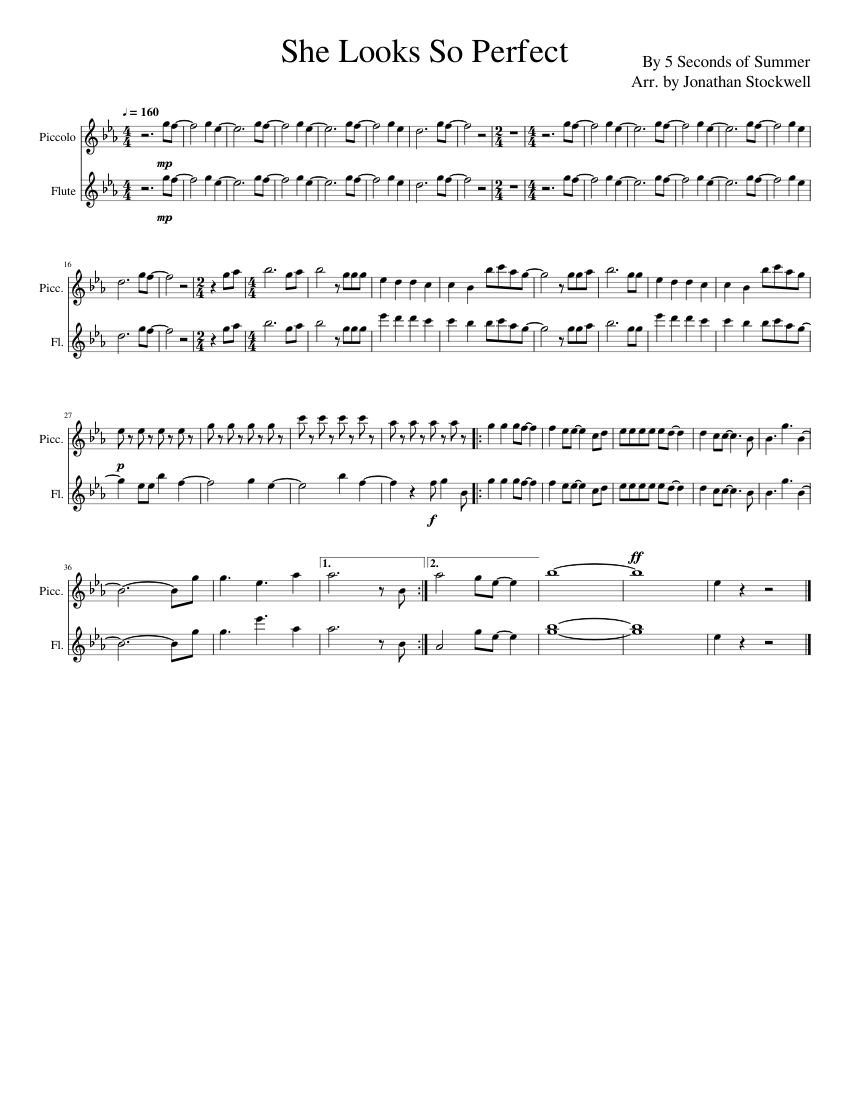 She_Looks_So_Perfect Sheet music for Flute piccolo, Flute (Woodwind ...