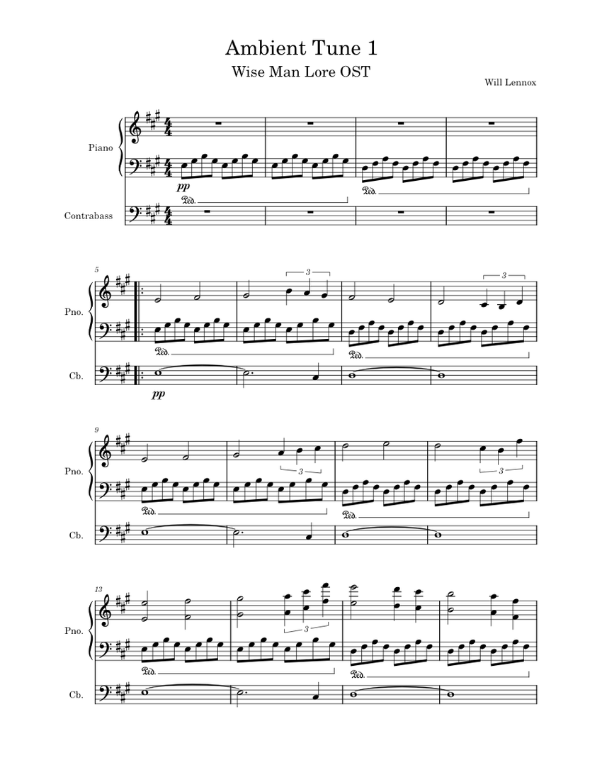 Ambient Tune 1 Sheet music for Piano, Contrabass (Solo) | Musescore.com