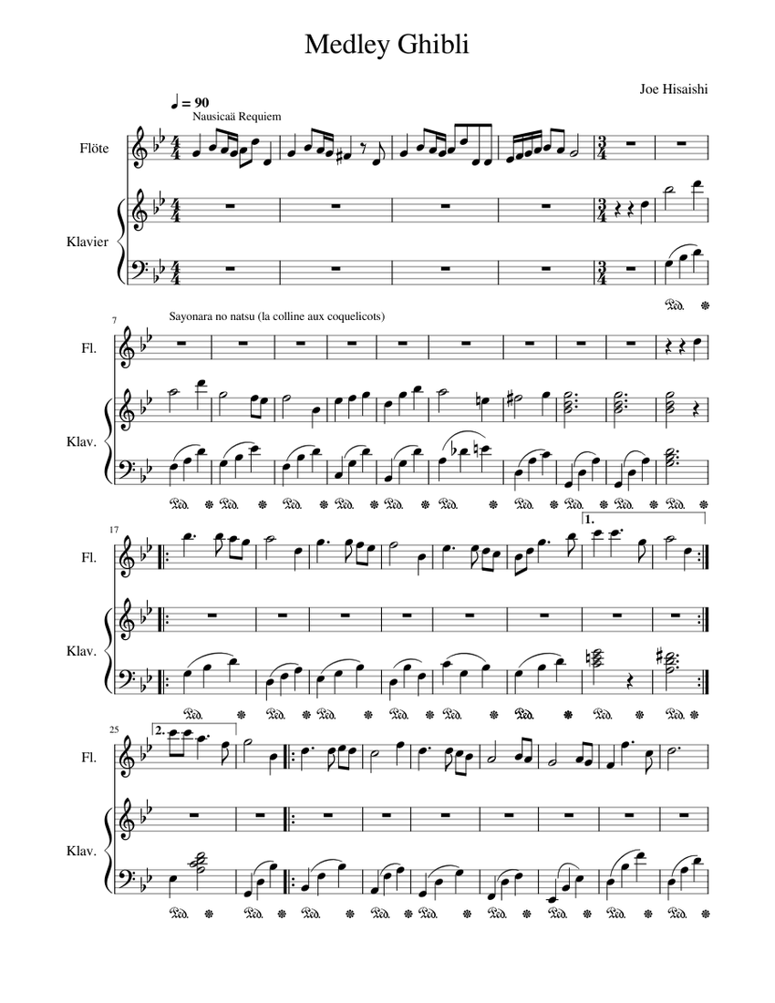 Studio Ghibli Medley Sheet Music for Piano, Flute (Solo) | MuseScore.com