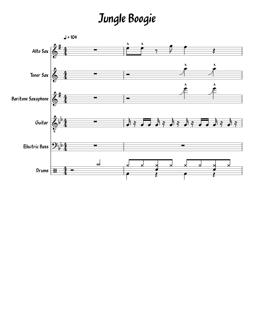 Jungle Boogie Sheet music for Saxophone alto, Saxophone tenor ...