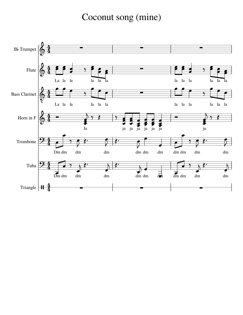 Coconut Song Sheet music for Trombone, Tuba, Flute, Clarinet bass ...