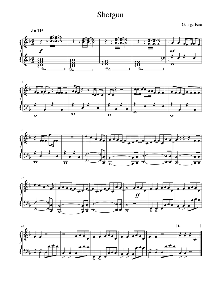 Shotgun George Ezra Piano Sheet music for Piano (Solo) | Musescore.com