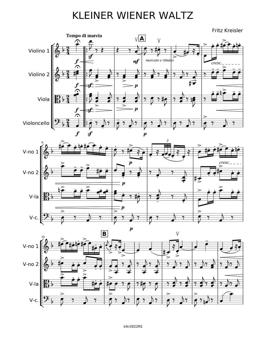 Kreisler F. - KLEINER WIENER WALTZ 2vn.va.vc - piano tutorial