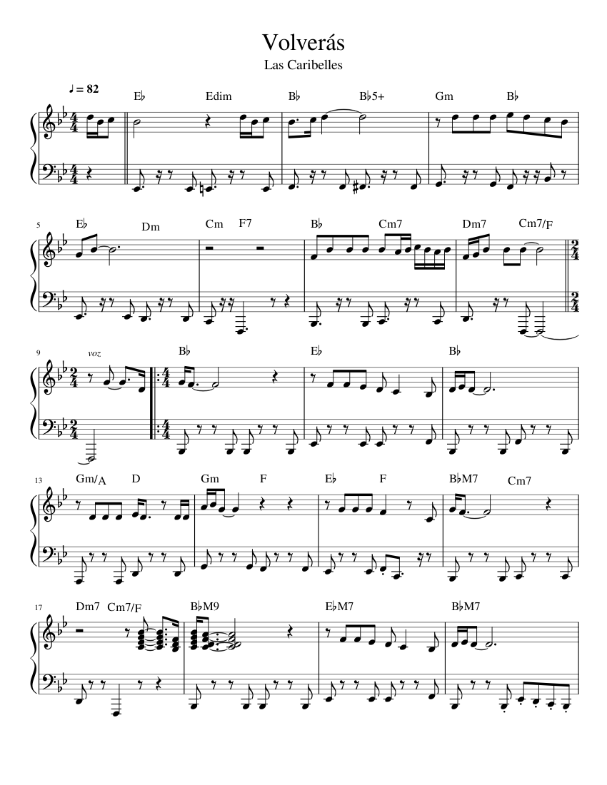 Volverás Sheet Music with Chords for Piano (Solo) easy | MuseScore.com