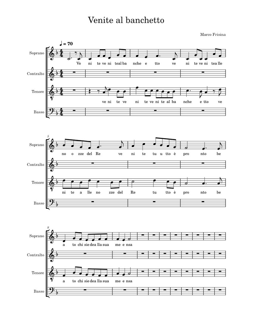 Venite al banchetto tenori Sheet music for Soprano, Alto, Tenor, Bass ...