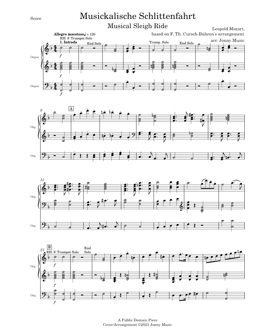 Musical Sleigh Ride (Leopold Mozart) Organ Cover Sheet music for Organ ...