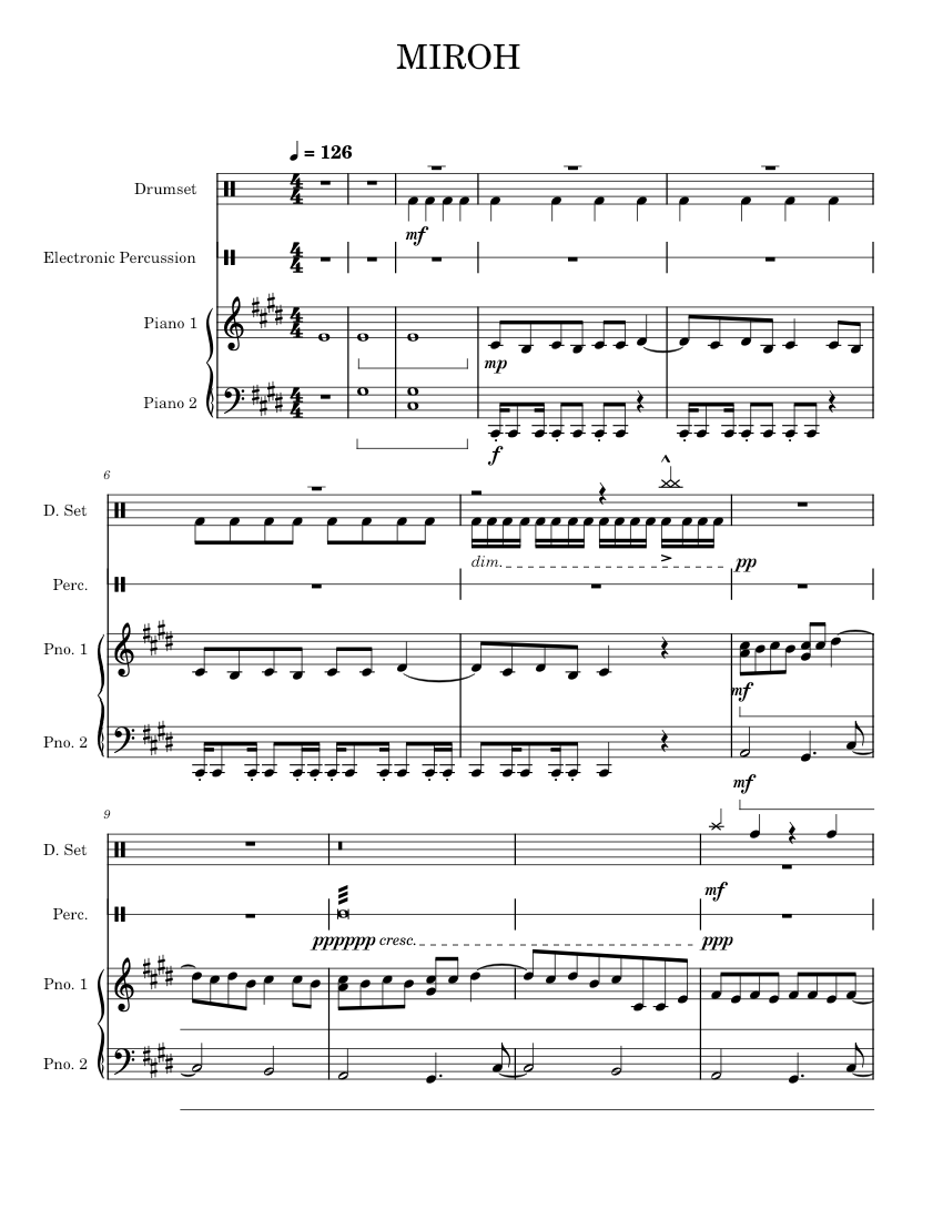 Miroh – Stray Kids (스트레이 키즈) Sheet music for Piano, Drum group, Cabasa ...