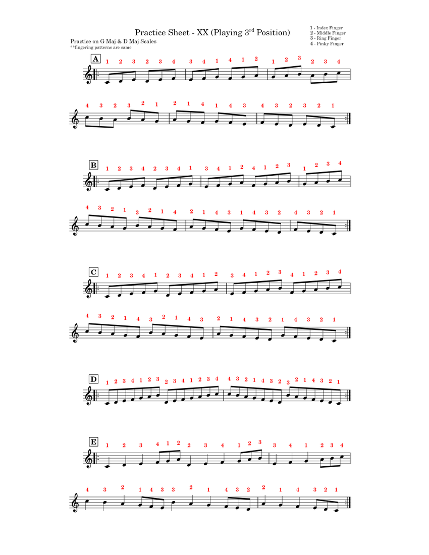 Practice Sheet - XX (Playing 3rd Position) Sheet music for Violin (Solo ...