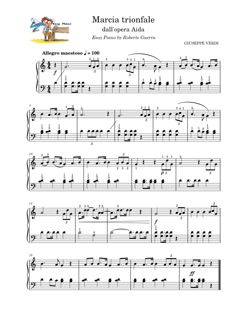 Aida Marcia Trionfale – Giuseppe Verdi for Easy piano Sheet Music for ...