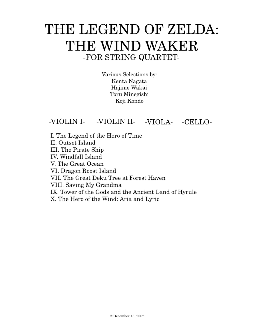 Legend of Zelda Wind Waker Quartet Sheet music for Violin, Viola, Cello ...