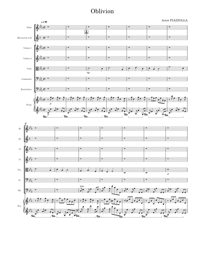 Oblivion – Astor Piazzolla Sheet music for Piano, Flute, Contrabass ...