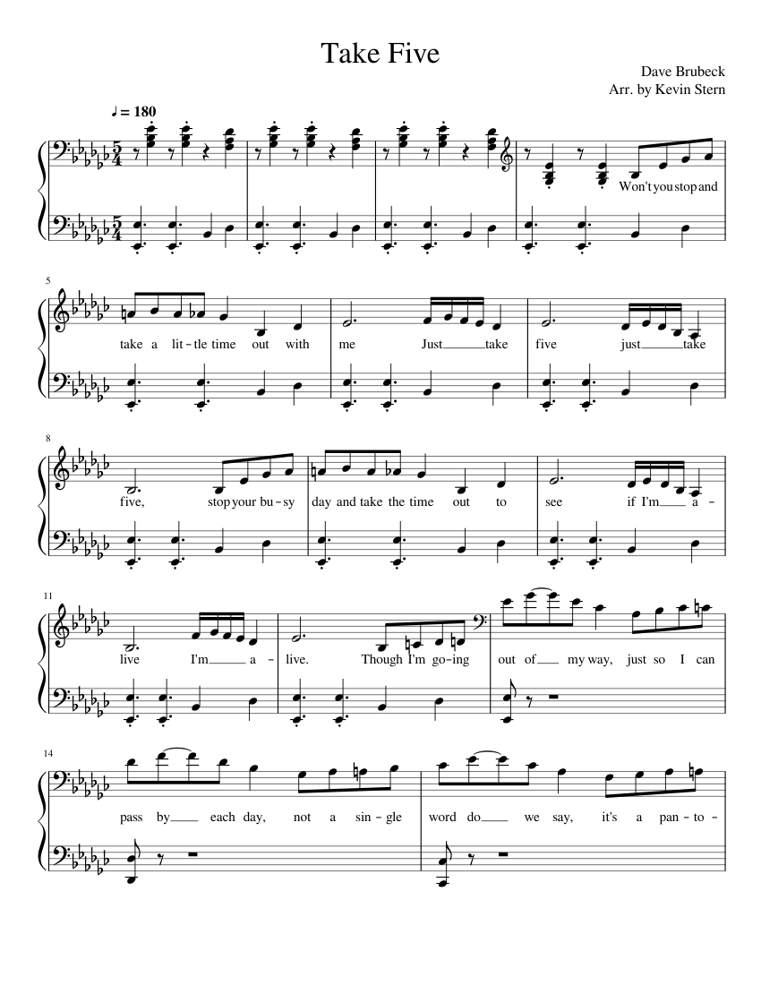 Take Five Sheet music for Piano (Solo) Easy | Musescore.com