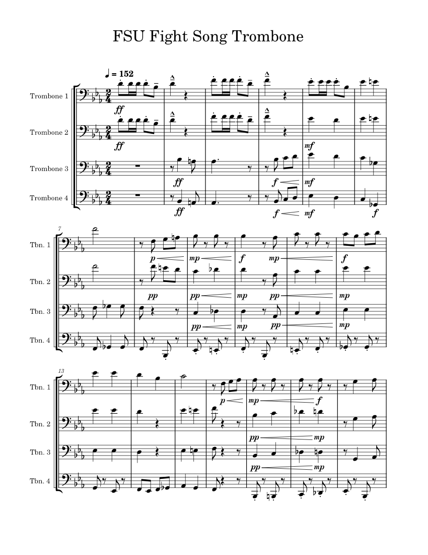 FSU Fight Song Sheet music for Trombone (Brass Quartet) | Musescore.com