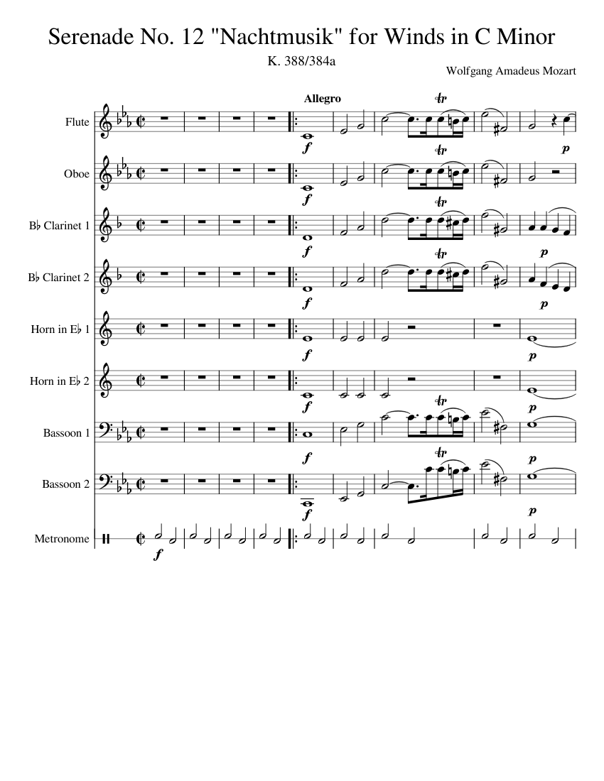 Serenade No. 12 "Nachtmusik" for Winds in C Minor, K.388/384a ...