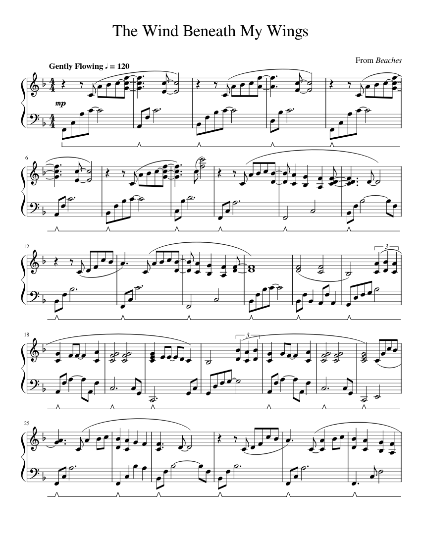 The Wind Beneath My Wings - Larry Henley and Jeff Silbar Sheet Music ...