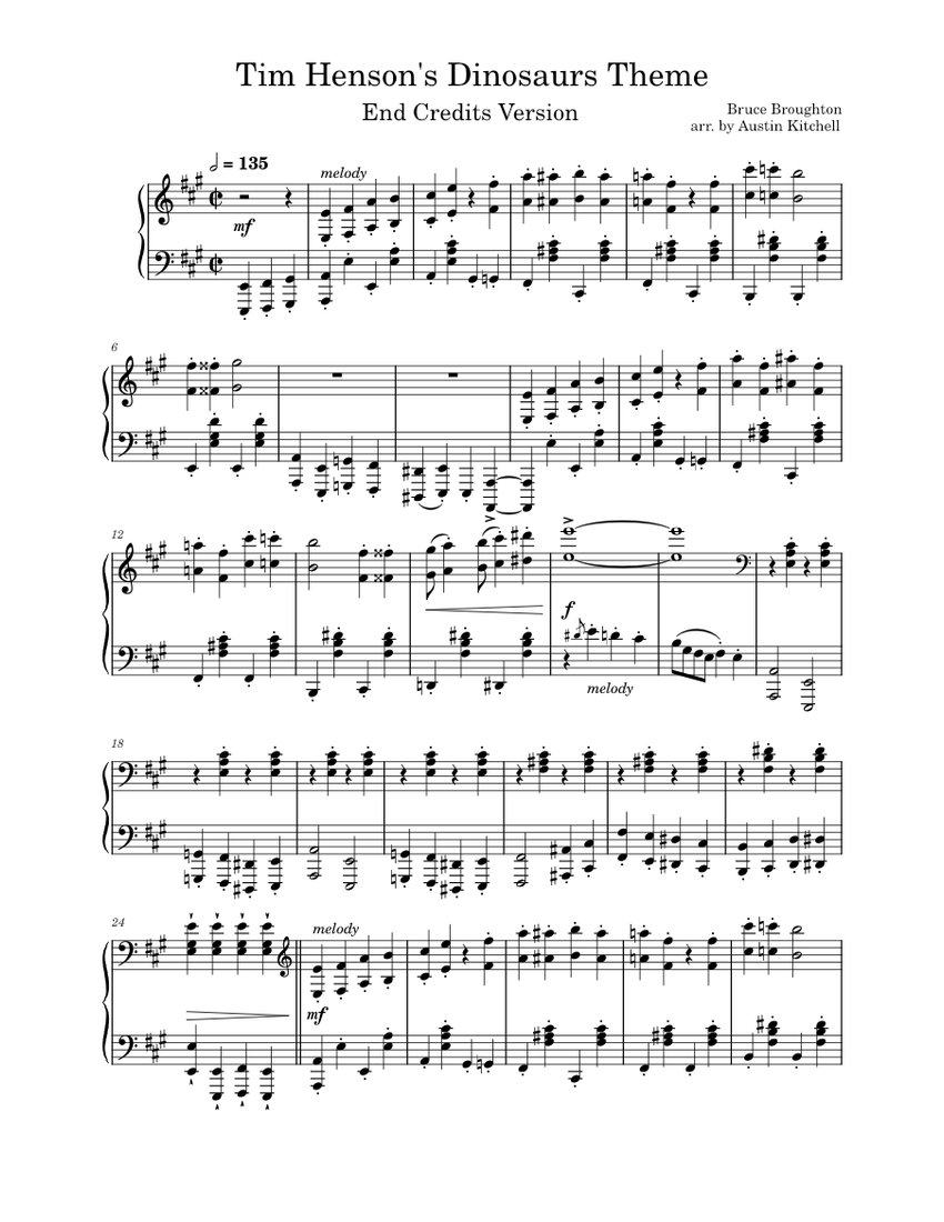 Tim Henson's Dinosaurs Theme Sheet Music for Piano (Solo) | MuseScore.com