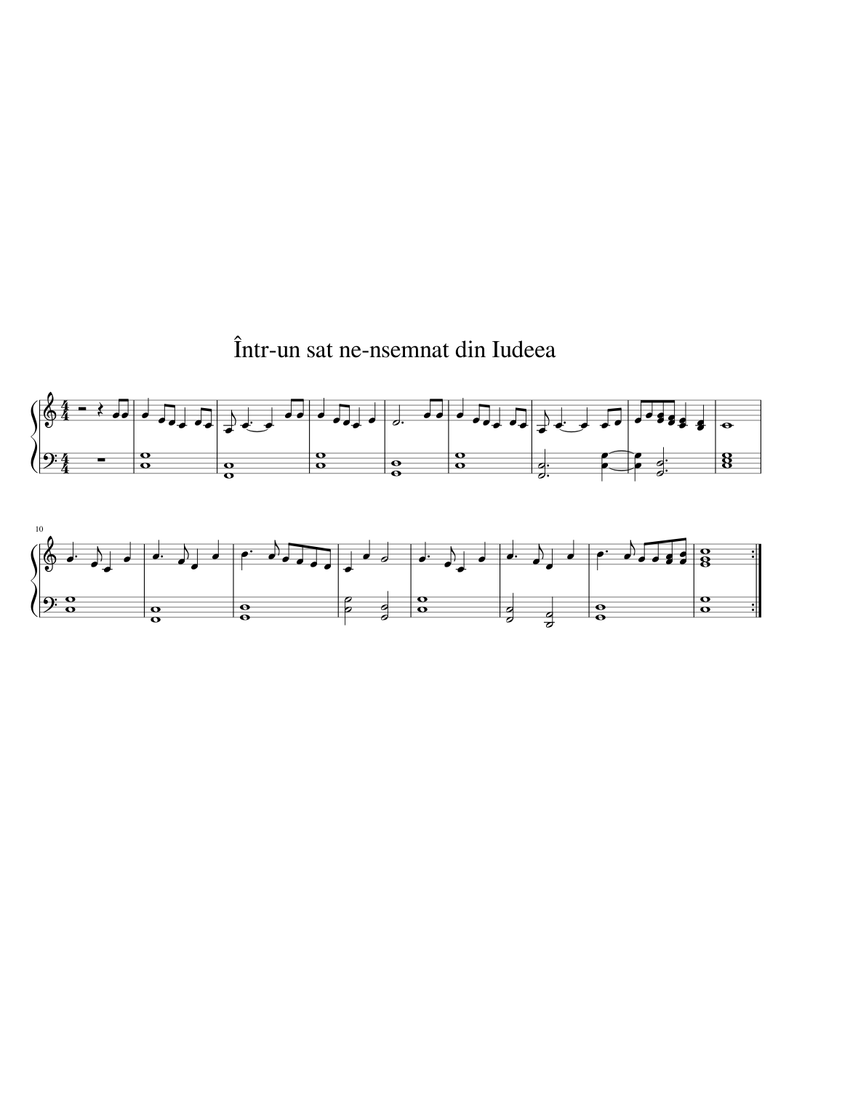 Intr un sat ne nsemnat din Iudeea Sheet Music for Piano (Solo) Easy ...