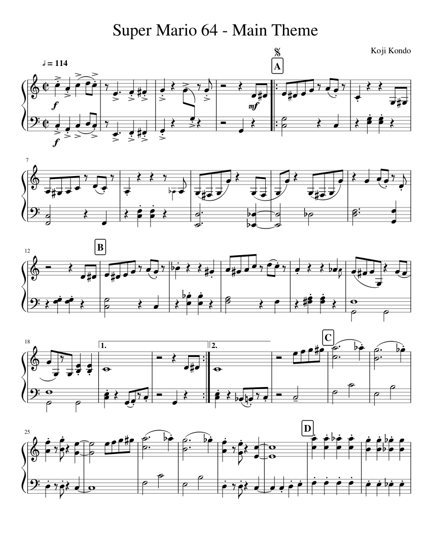Super Mario 64 Main Theme Sheet Music for Piano (Solo) easy | MuseScore.com