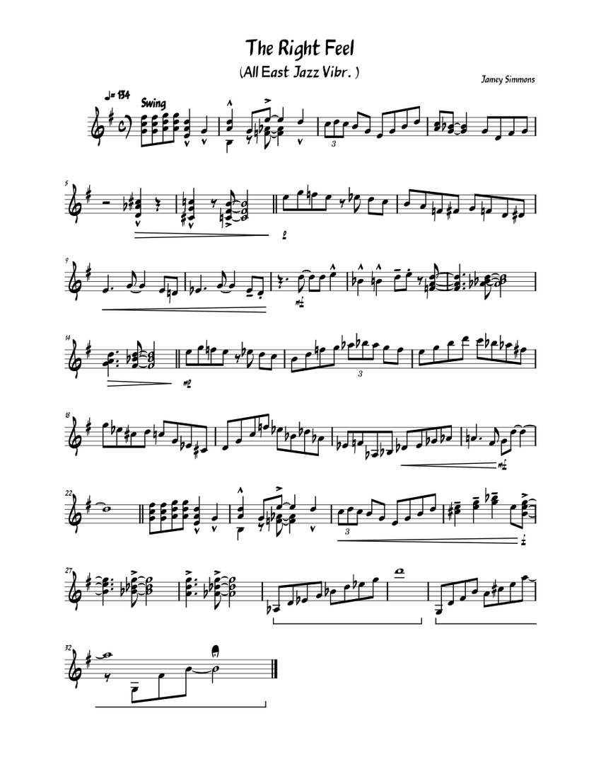 The Right Feel (Vibraphone) - Jazz Clinic (Jamey Simmons) Sheet music ...