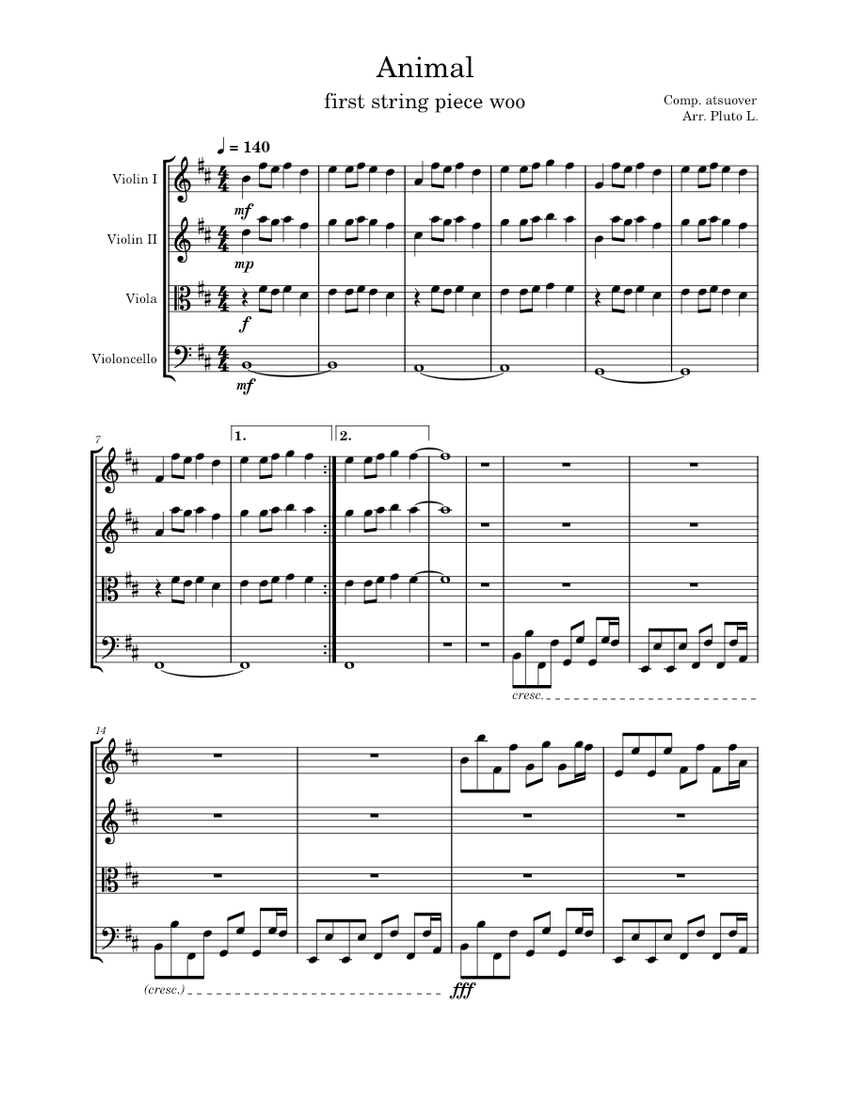 VS. Annie - Animal – atsuover Sheet Music for Violin, Viola, Cello ...