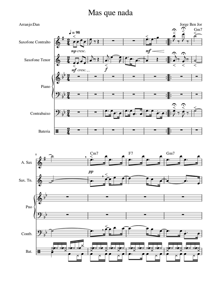 Mas_que_nada Sheet music for Piano, Saxophone alto, Saxophone tenor ...