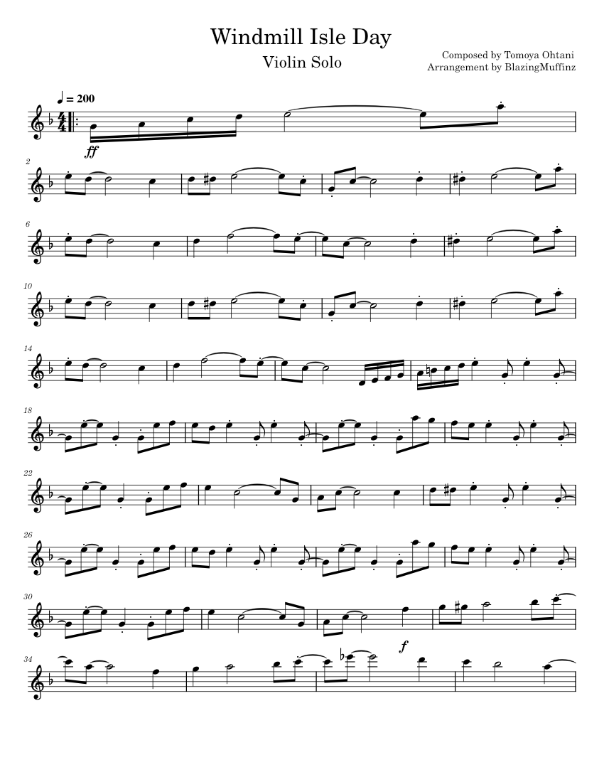 Windmill Isle (Day) Solo Sheet Music for Violin (Solo) | MuseScore.com