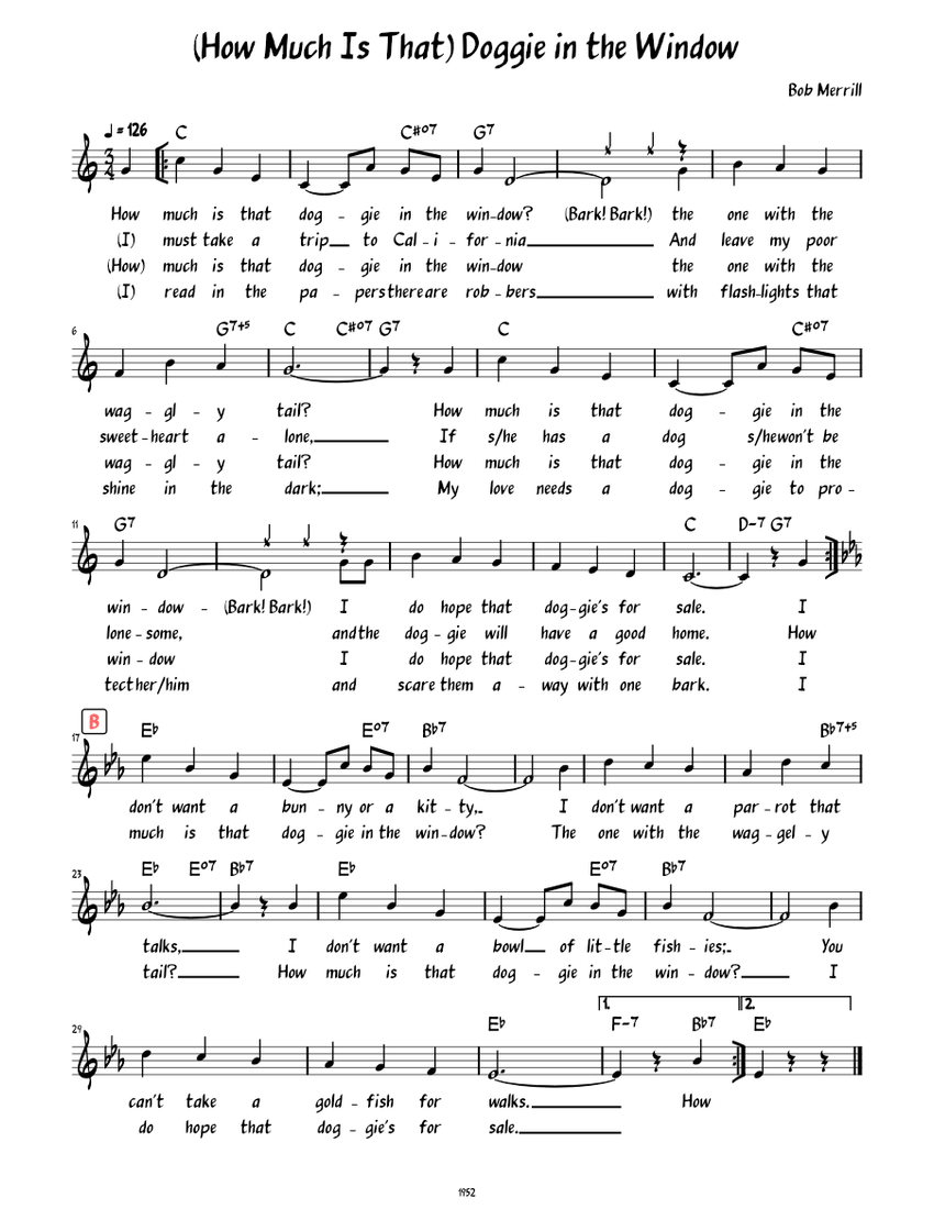 How Much Is That Doggie In The Window (Lead sheet with lyrics ) Sheet ...
