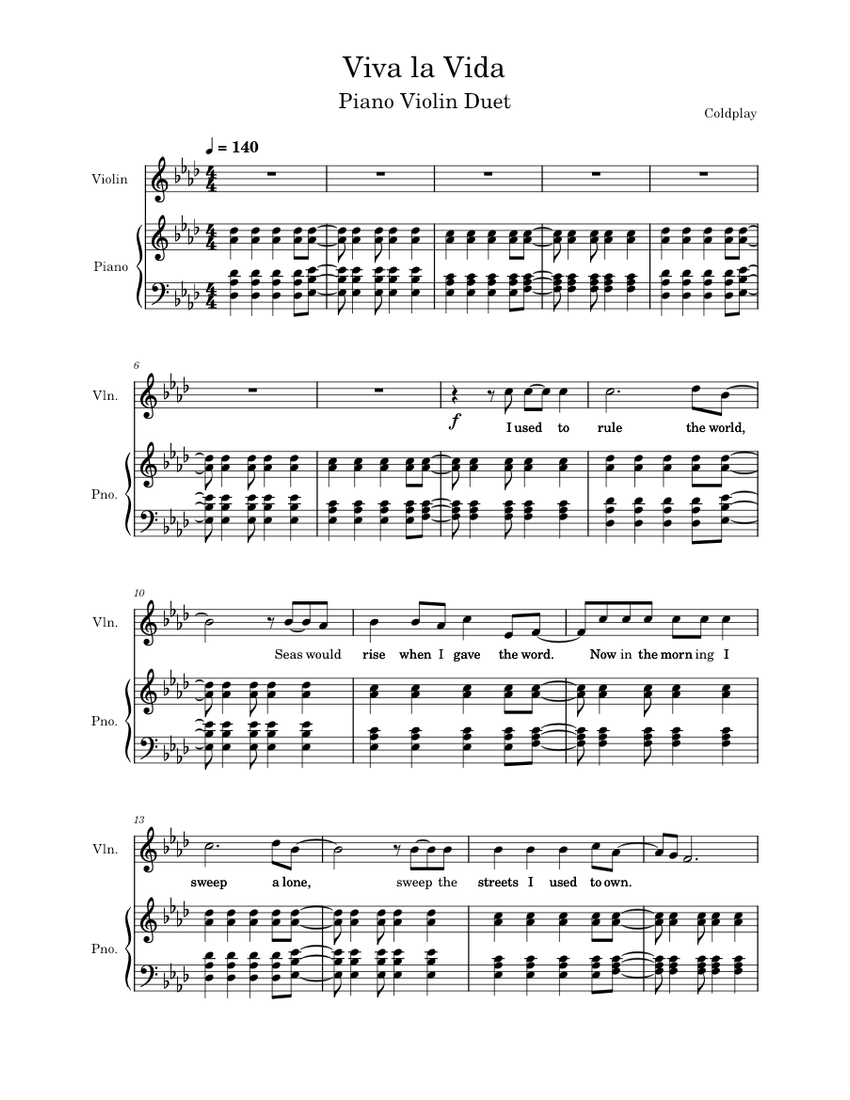 Viva la Vida – Coldplay Viva La Vida Piano Violin Duet Sheet Music for ...