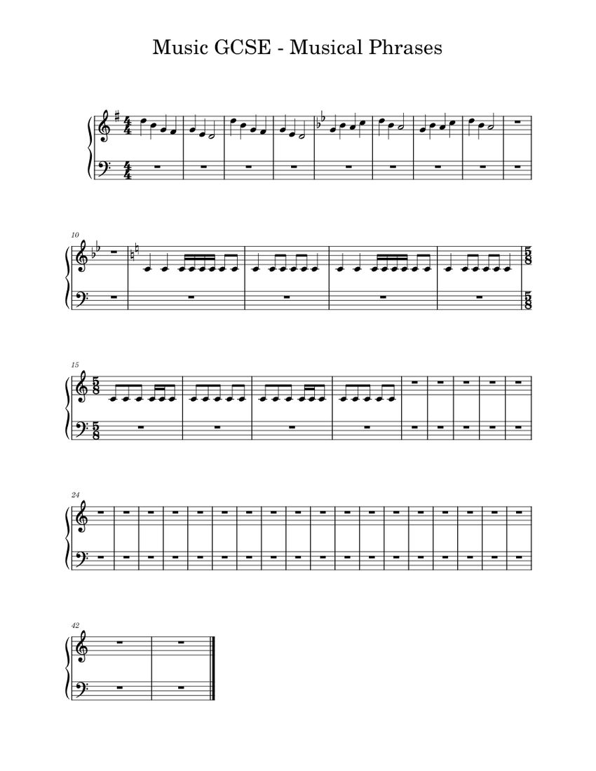 Music GCSE - Musical Phrases Sheet music for Piano (Solo) | Musescore.com