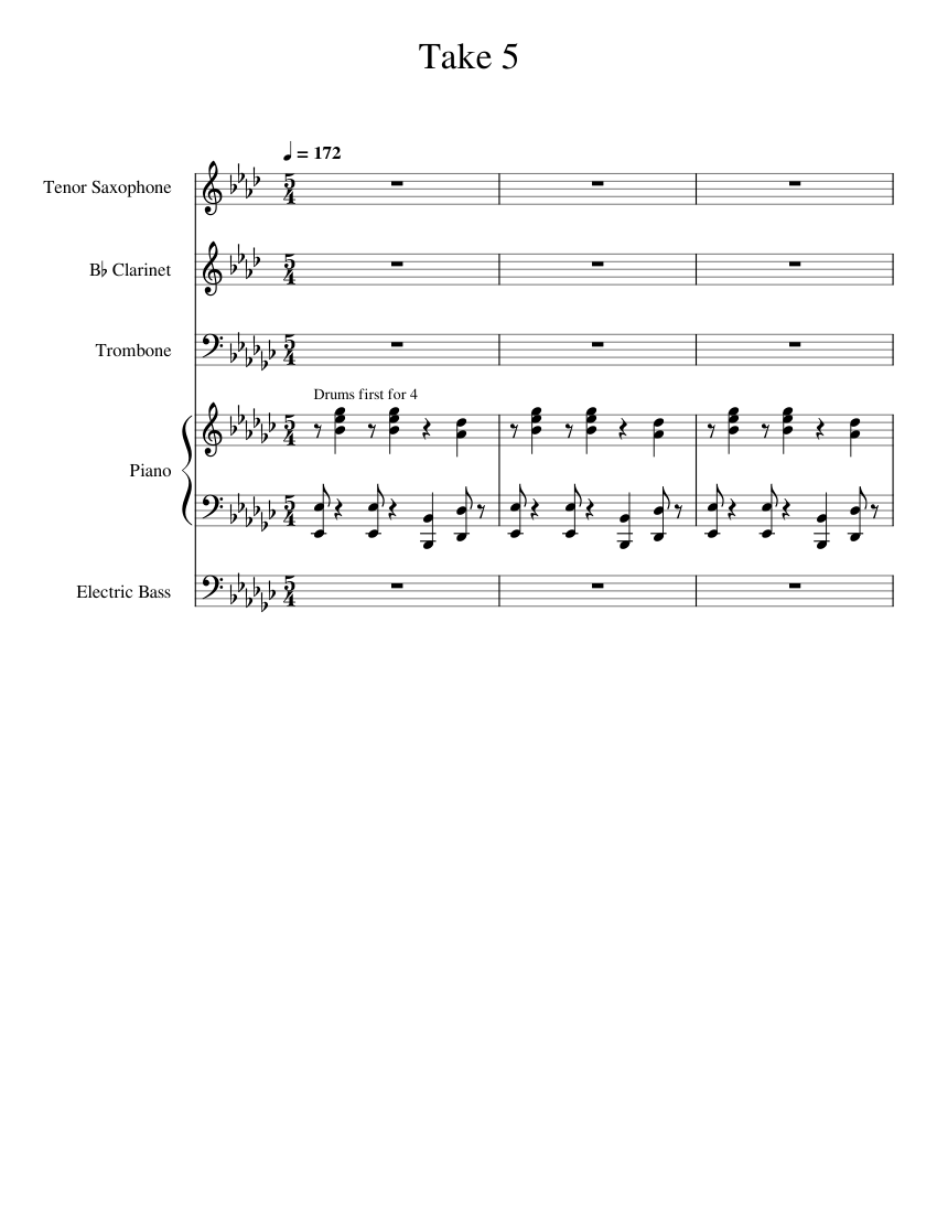 Take_5 Sheet Music for Piano, Trombone, Clarinet in b-flat, Saxophone ...