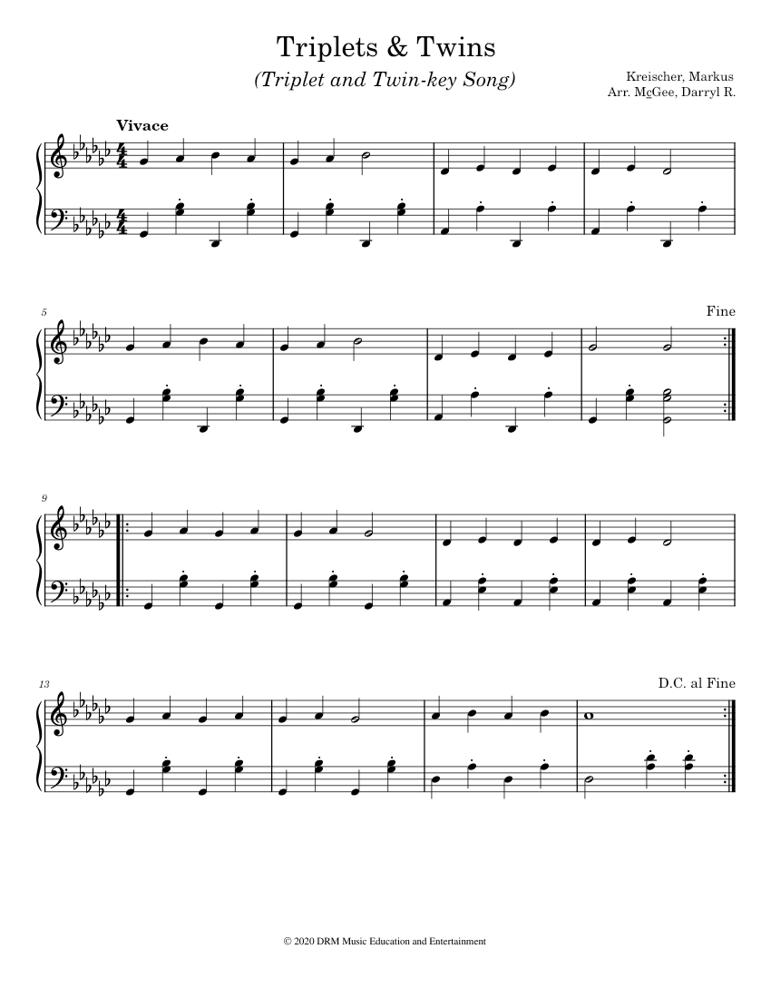 Triplets & Twins (Black Keys) Sheet Music for Piano (Solo) Easy ...