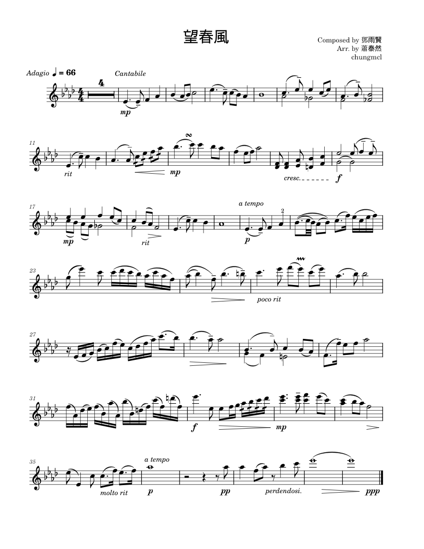 望春風 (Bāng Chhun-hong) Sheet Music for Violin (Solo) | MuseScore.com