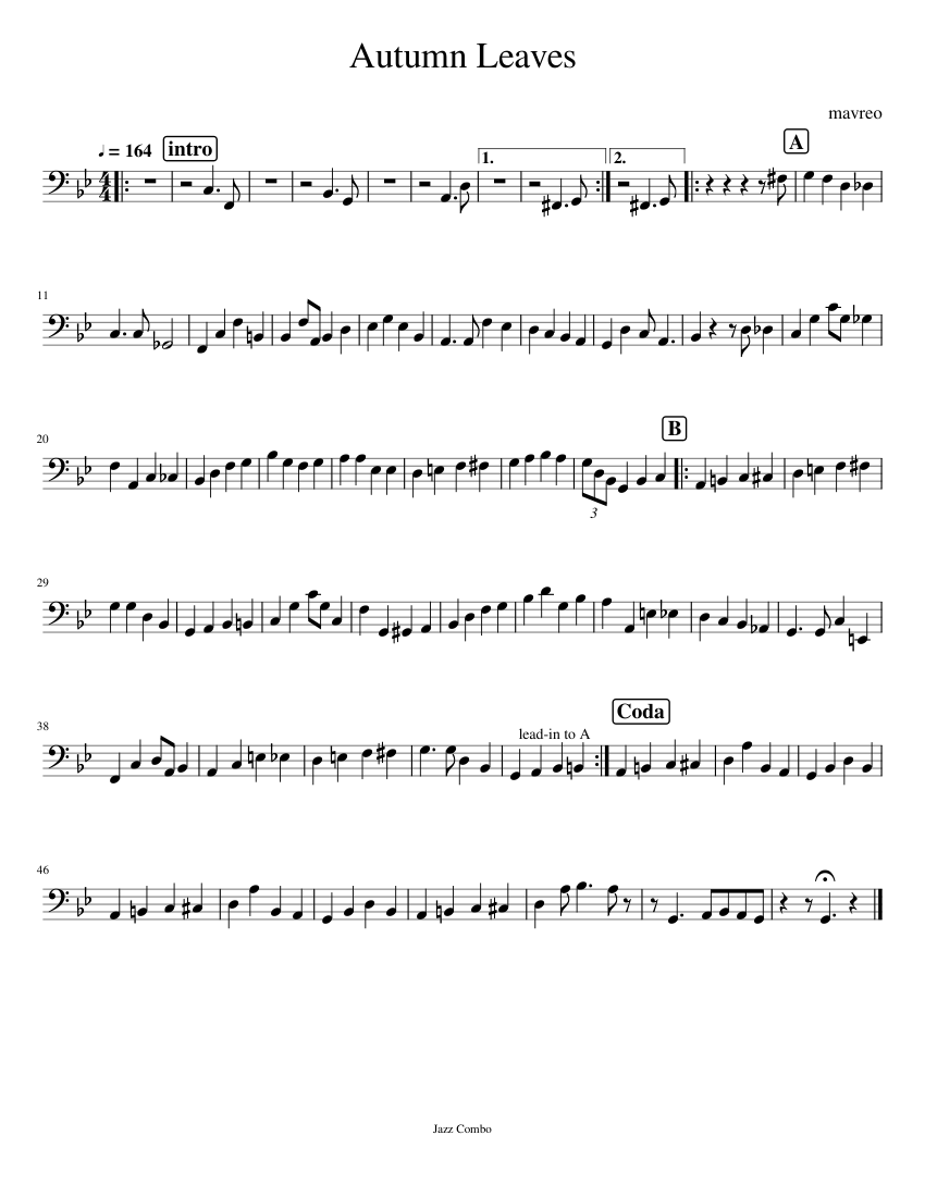 Autumn_Leaves bass Sheet music for Bass guitar (Solo) | Musescore.com