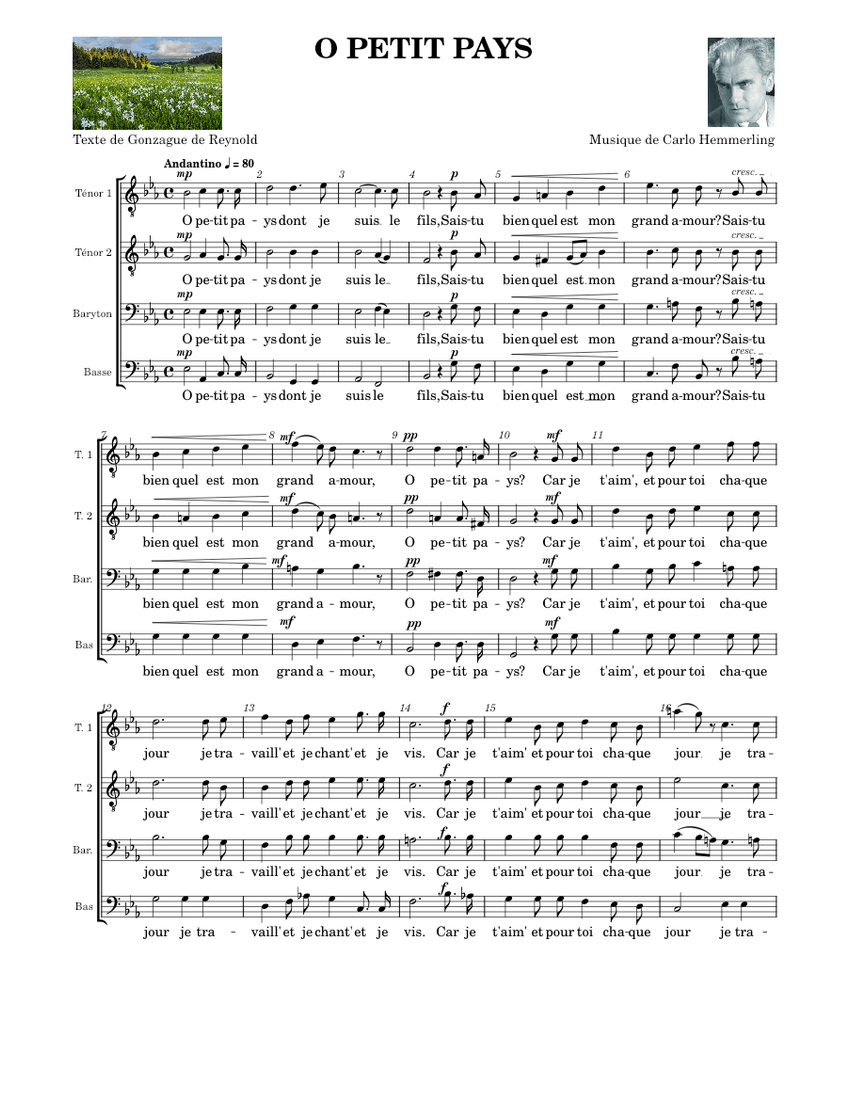 O petit pays - C. Hammerling TTBB MuseScore Sheet music for Soprano ...