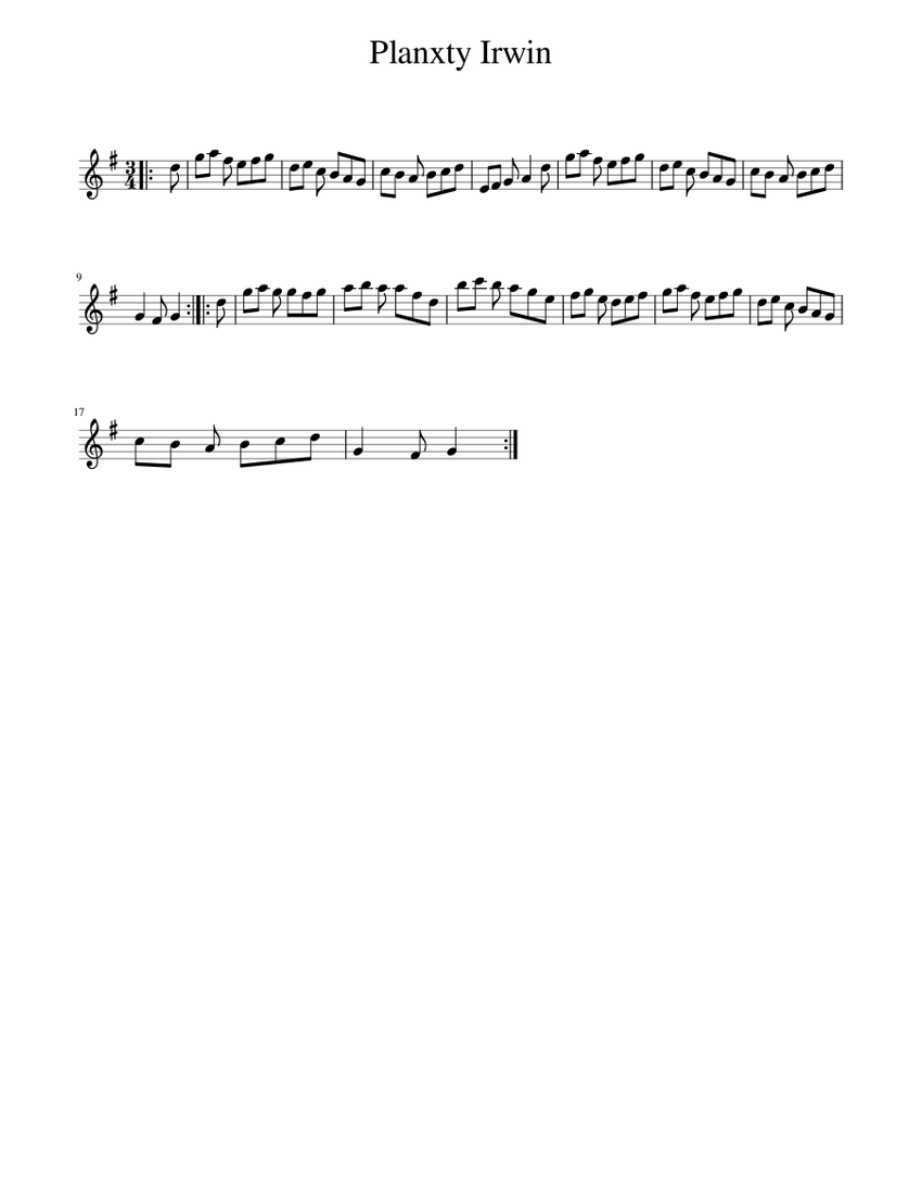 Planxty Irwin Sheet Music for Piano (Solo) Easy | MuseScore.com