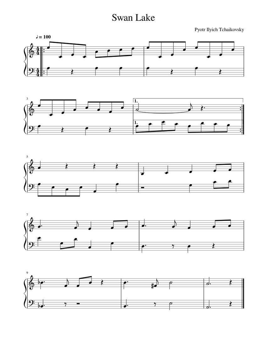 Theme from Swan Lake – Pyotr Ilyich Tchaikovsky Sheet music for Piano ...