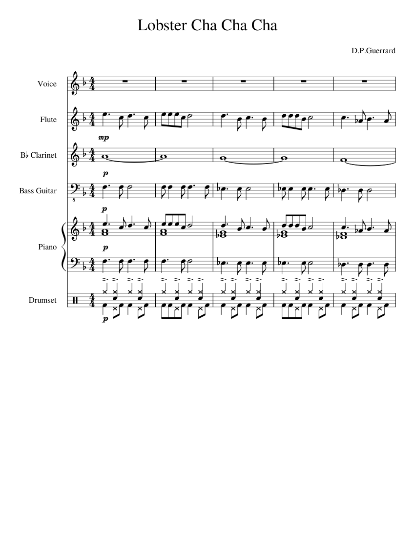 Lobster_Cha_Cha_Cha Sheet music for Piano, Vocals, Flute, Clarinet in b ...