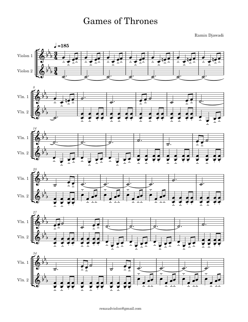 Game Of Thrones Theme – Ramin Djawadi Games of Thrones Sheet music for ...